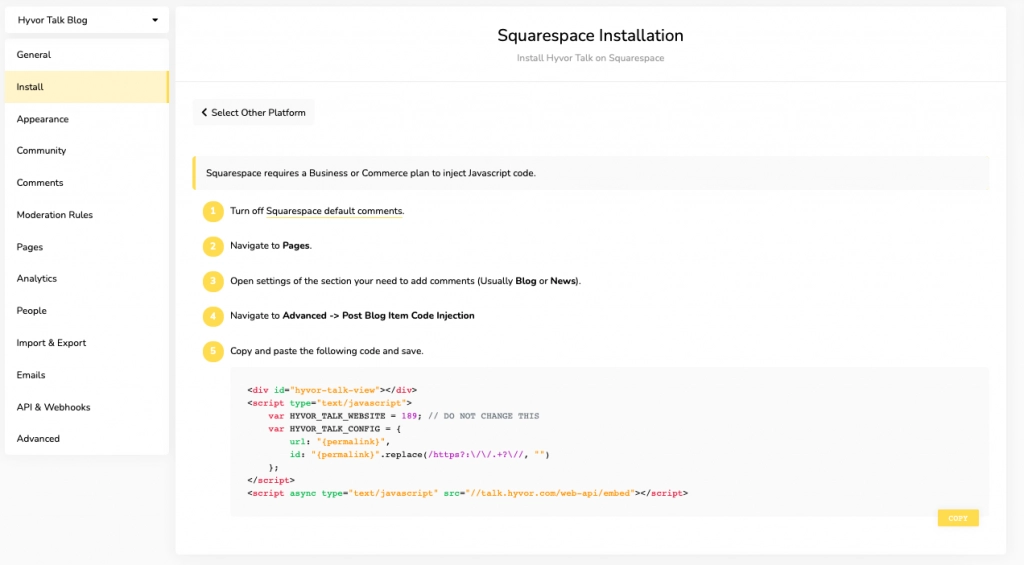 How to Add Comments to Squarespace with Hyvor Talk